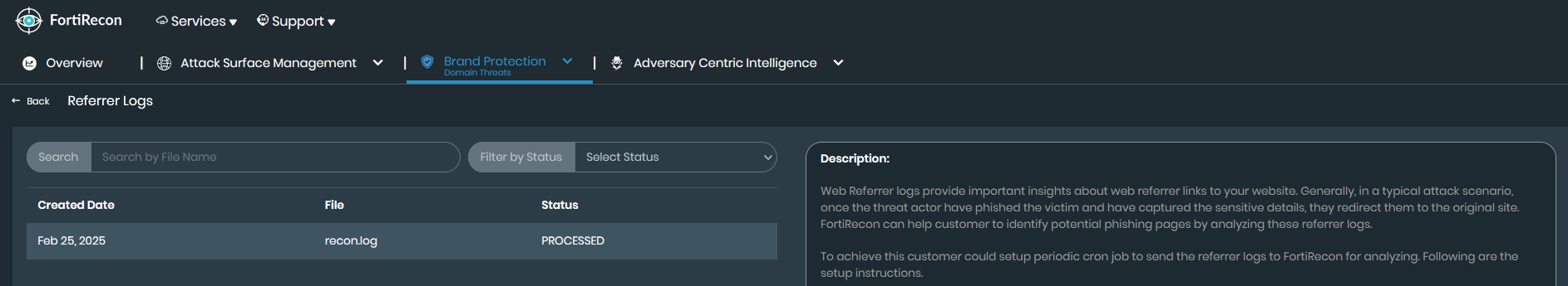 Managing referrer logs | FortiRecon 25.2.a | Fortinet Document Library