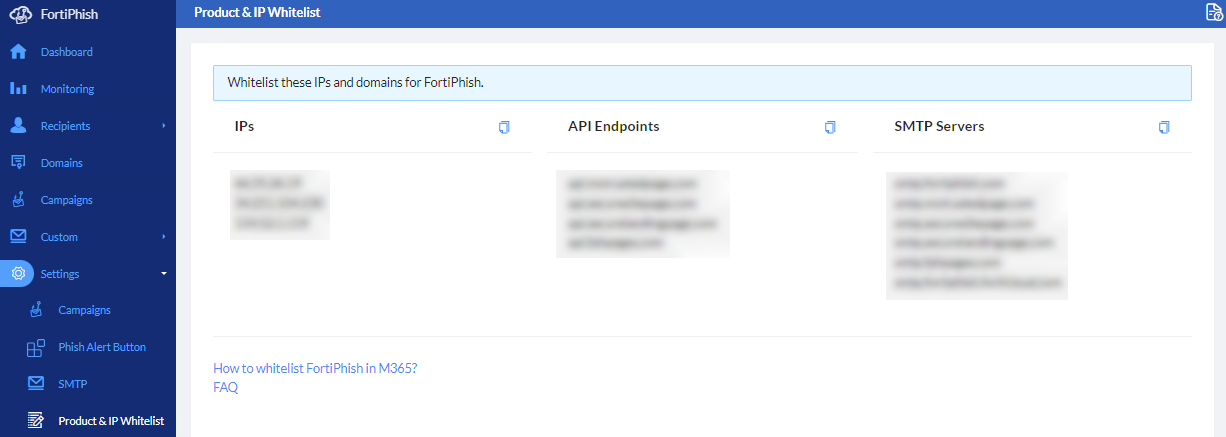 Product & IP Whitelist | FortiPhish 24.3.0 | Fortinet Document Library