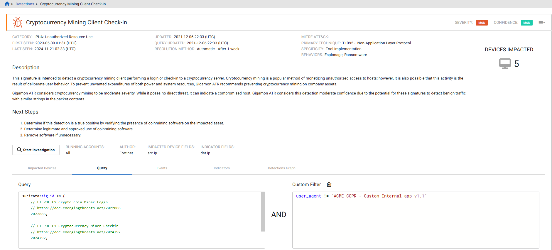 Adding custom filters to a detector query | FortiNDR Cloud 25.1.e ...