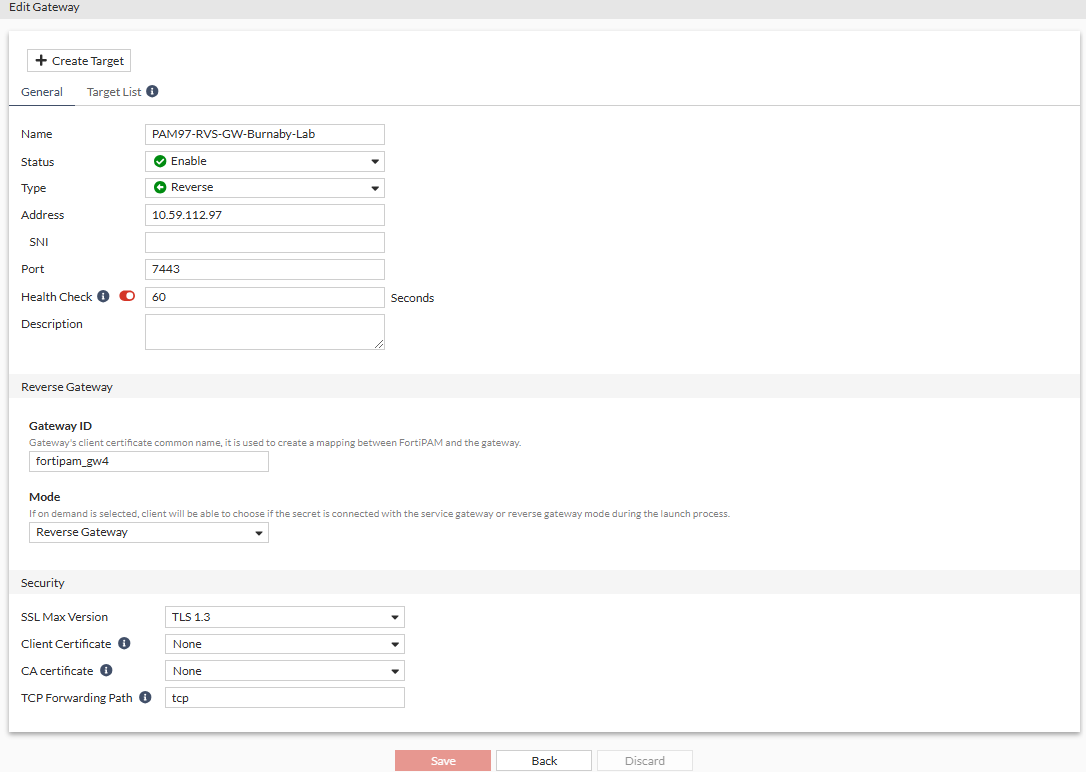 Configuring a gateway entry on FortiPAM server for secret launch (traffic plane) | FortiPAM 1.6. ...
