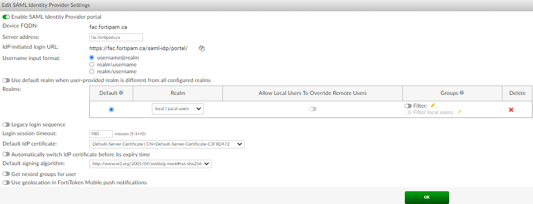 Configuring FortiAuthenticator as a SAML IdP | FortiPAM 1.6.0 ...