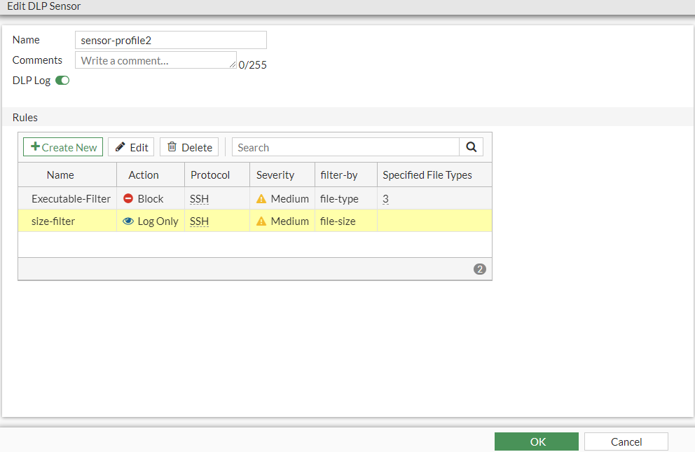Configuring a DLP sensor profile | FortiPAM 1.6.0 | Fortinet Document ...