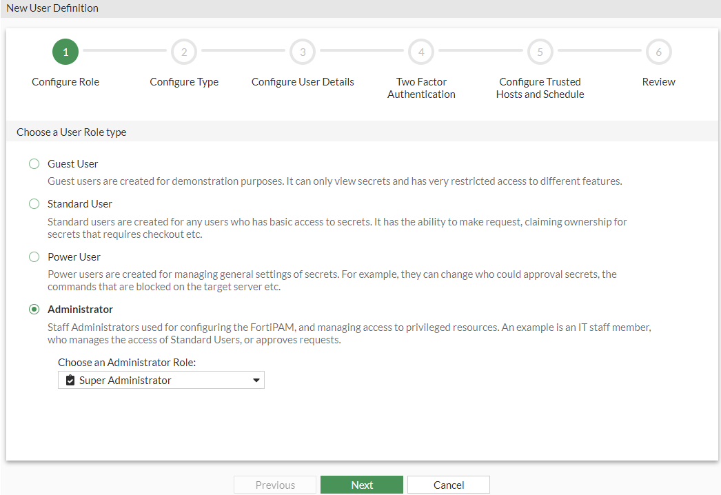 Configuring a local user with FortiToken as the authentication type ...
