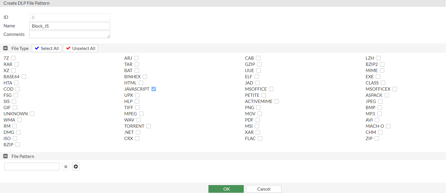 Configuring the DLP file pattern | FortiPAM 1.6.0 | Fortinet Document Library