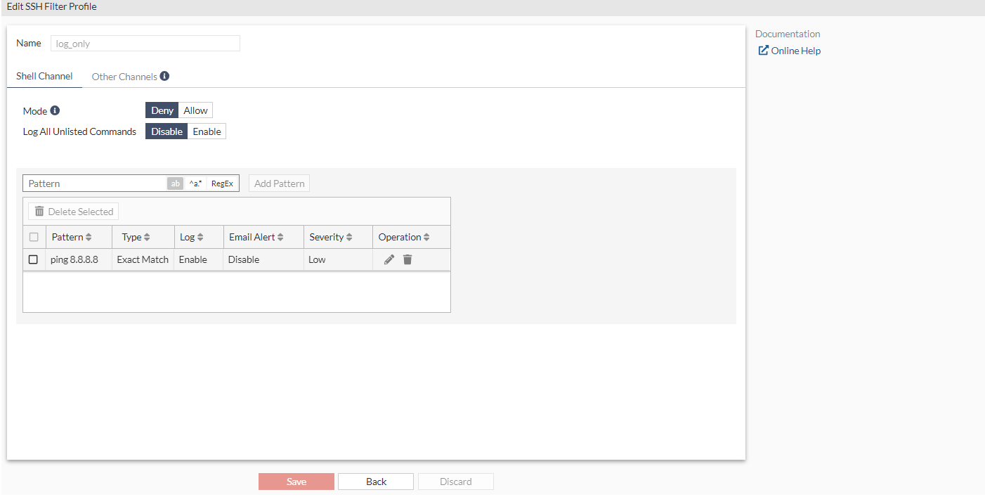 Configuring SSH filter profiles using the GUI | FortiPAM 1.6.0 | Fortinet Document Library