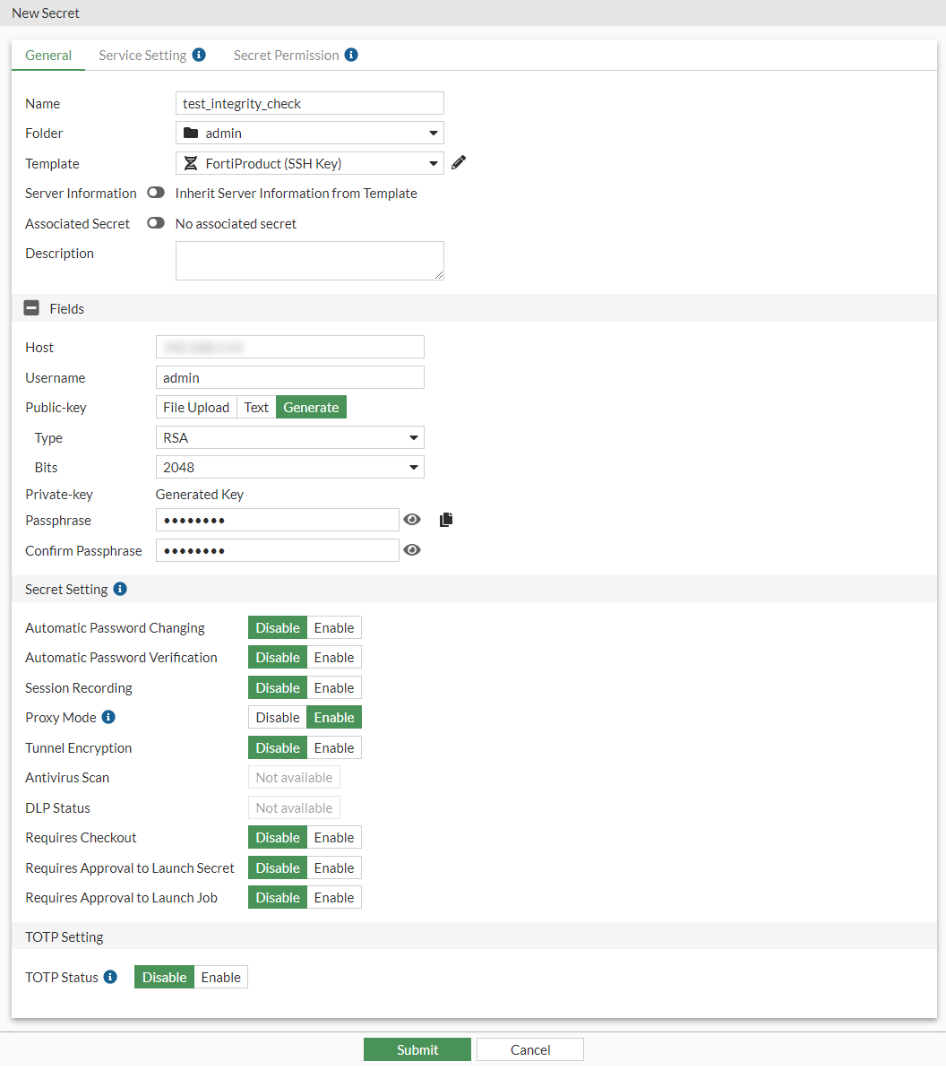 Creating a secret with integrity check | FortiPAM 1.6.0 | Fortinet ...