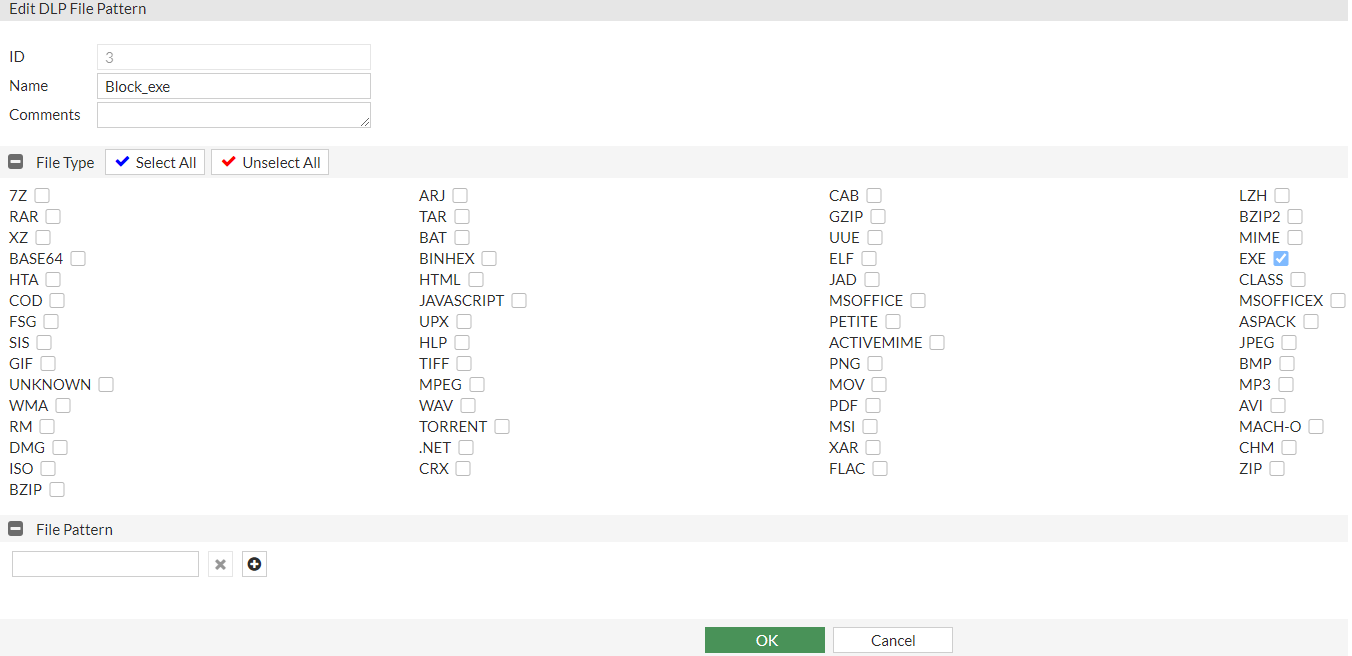 Configuring the DLP file pattern | FortiPAM 1.6.0 | Fortinet Document Library