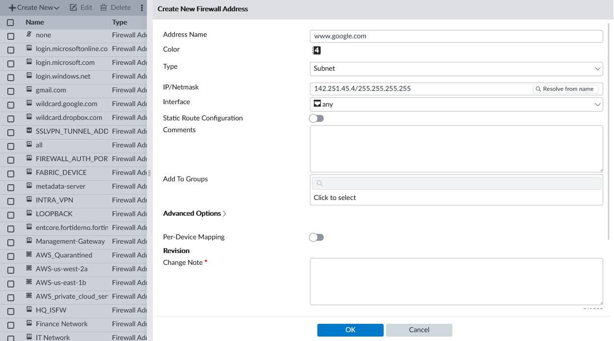 Create a new object | FortiManager 7.4.2 | Fortinet Document Library