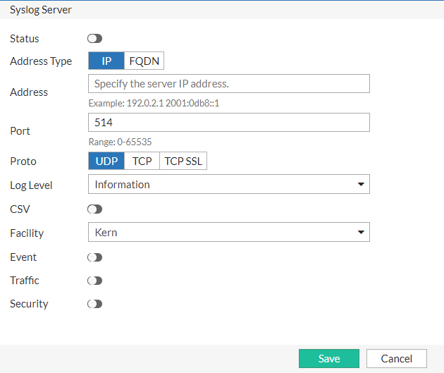 Configuring syslog settings | FortiADC 7.6.1 | Fortinet Document Library