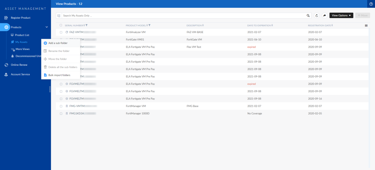 Importing assets and folders | FortiCloud Services 24.2.a | Fortinet ...