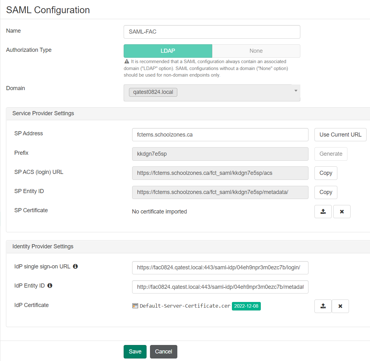 Configuring user verification with SAML authentication and an LDAP domain user account ...