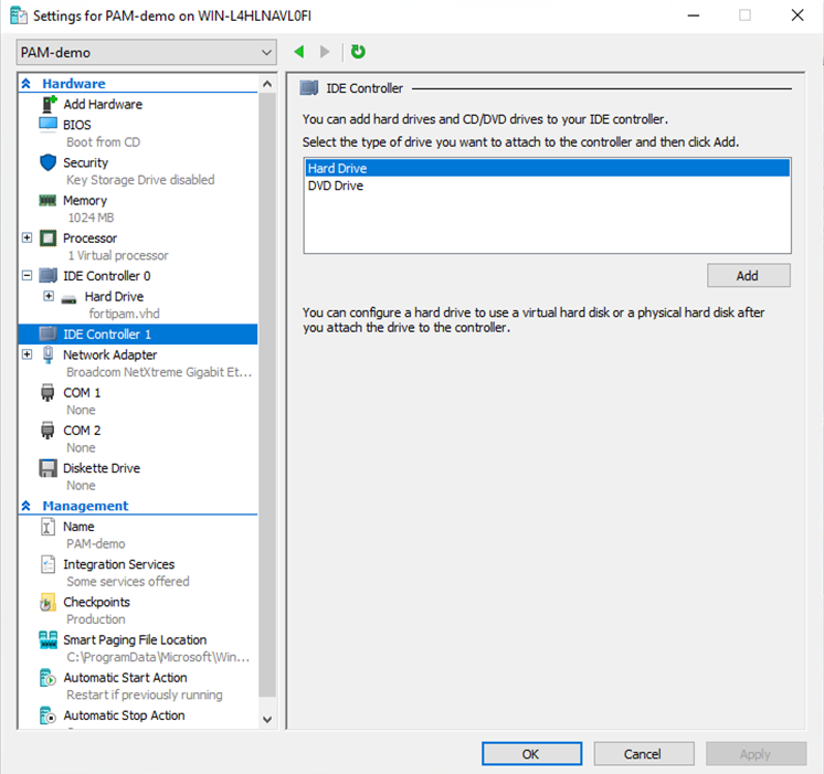 Deploying FortiPAM-VM on MS Hyper-V | FortiPAM Private Cloud 1.6.0 | Fortinet Document Library