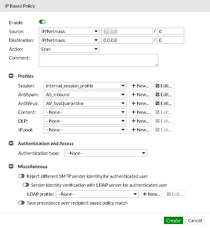 Configuring IP-based policies | FortiMail 7.4.0 | Fortinet Document Library